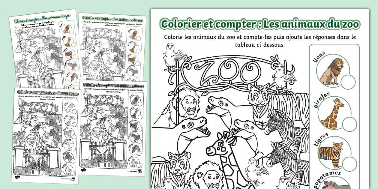 Colorier et compter : Les animaux du zoo (teacher made)