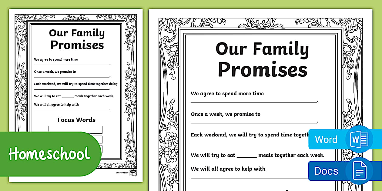 Editable Our Family Promises Word & Google Docs - Twinkl