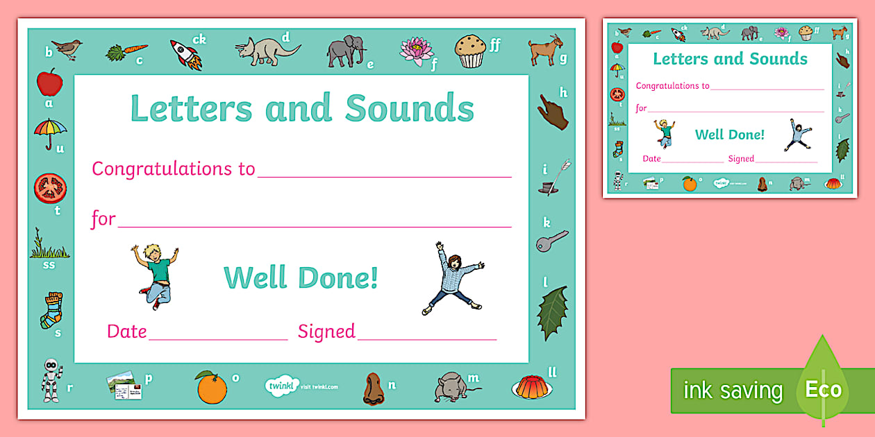Letters and Sounds Award Certificates Phase 2 - Twinkl