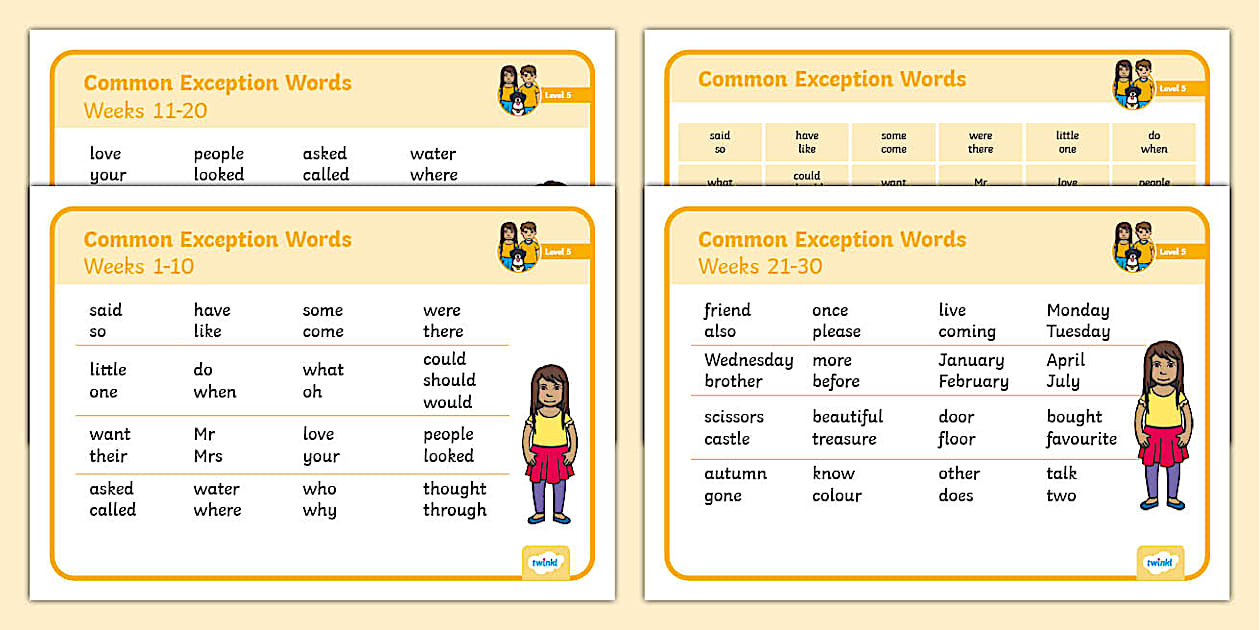 Level 5 Phonics Common Exception Words Mat - Primary - KS1