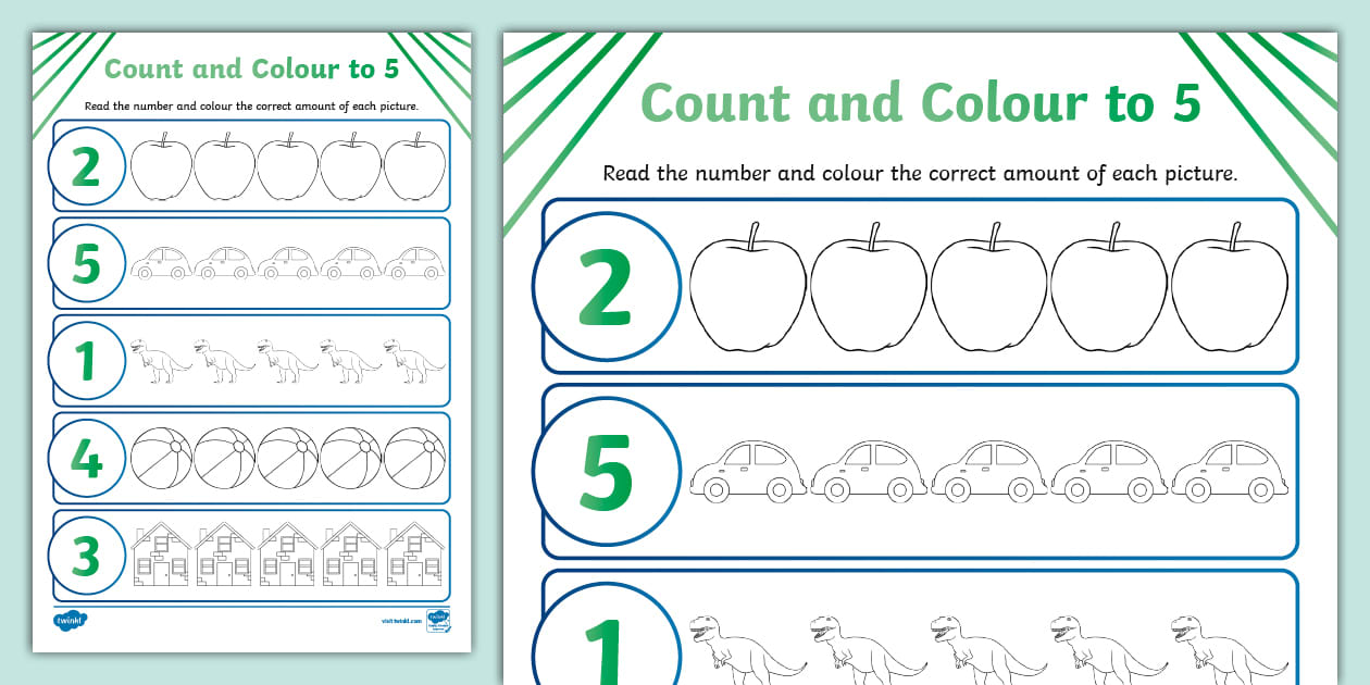 👉 Count and Colour to 5 Activity - Kindergarten - Twinkl