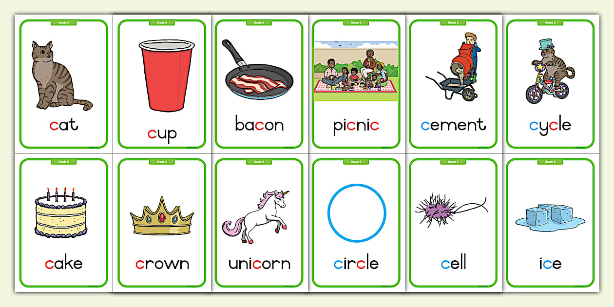 Grade 3 Phonics: Hard and Soft C: Flashcards (teacher made)
