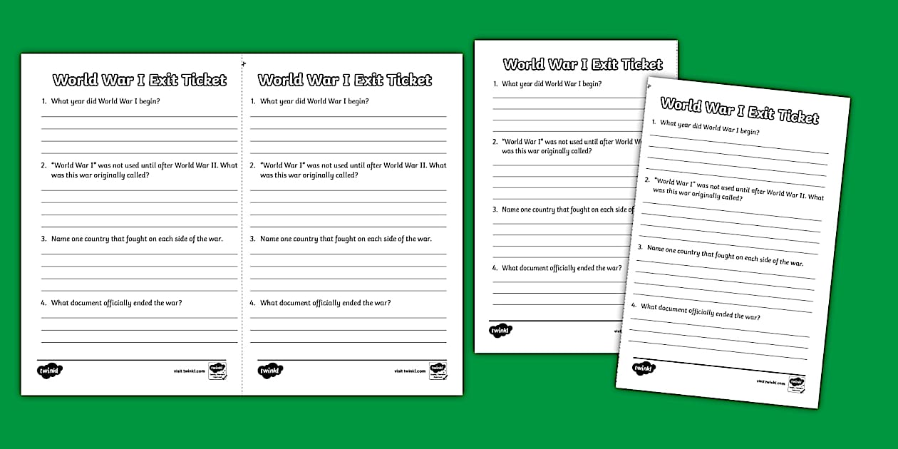 World War I Exit Ticket for 6th-8th Grade