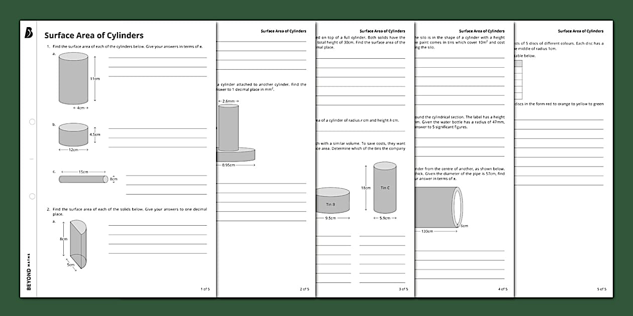 👉 Surface Area of Cylinders Worksheet | Beyond Maths