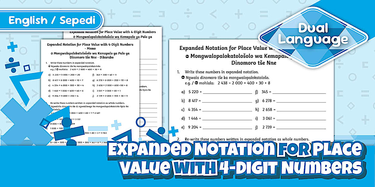 Grade 4 Maths Expanded Notation for Place Value Sepedi/Eng