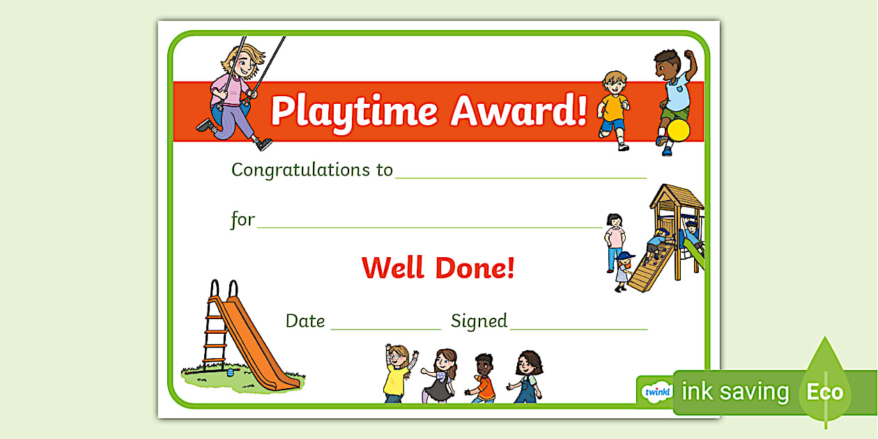 Playground Award Certificate (Teacher-Made) - Twinkl