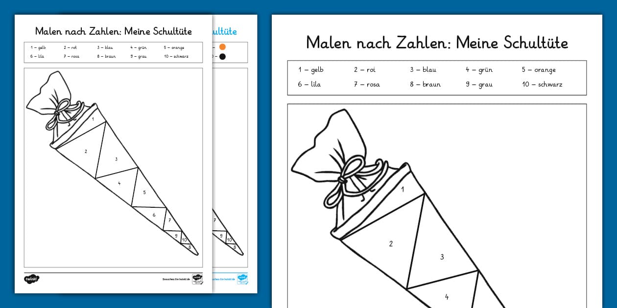 Schultüte Ausmalbild - Malen nach Zahlen (teacher made)