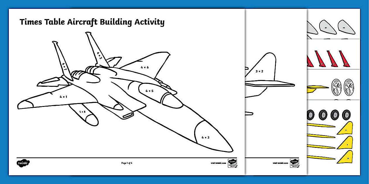 👉 3 and 4 Times Tables Picture Building Activity Pack - Aircraft Theme