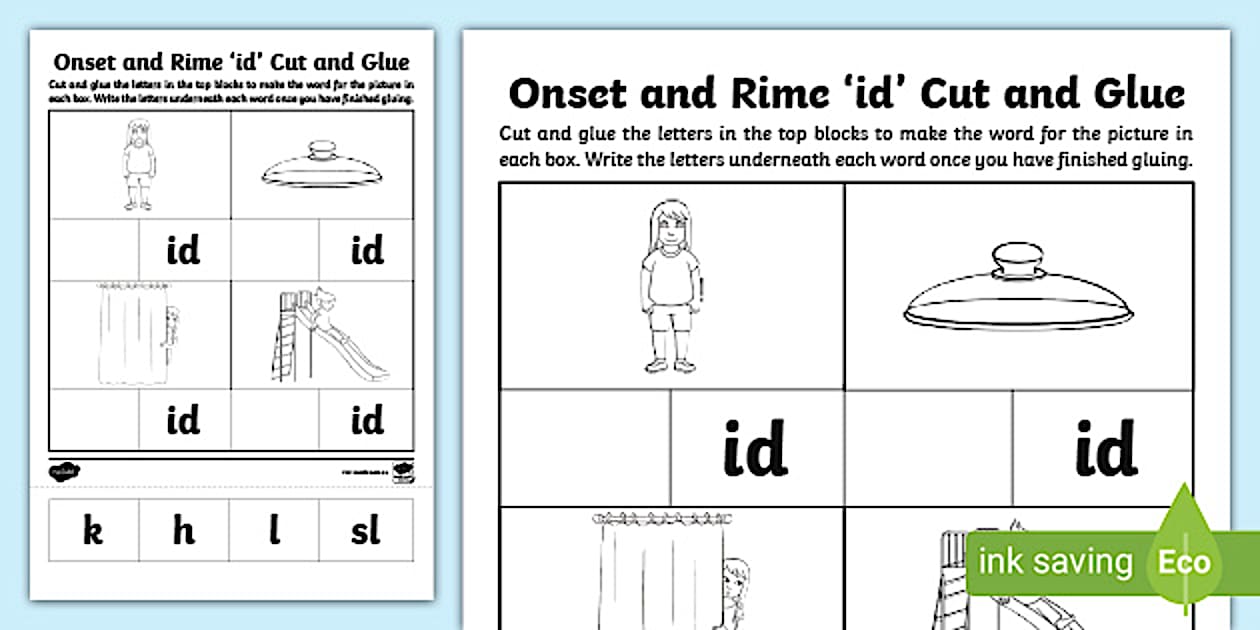 'id' word family Cut and Glue Worksheet