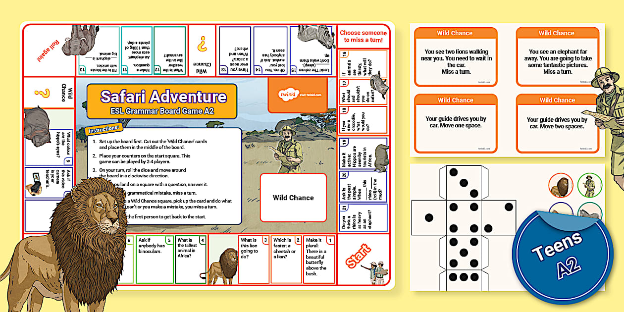 Safari Adventure ESL Grammar Board Game for Teens A2