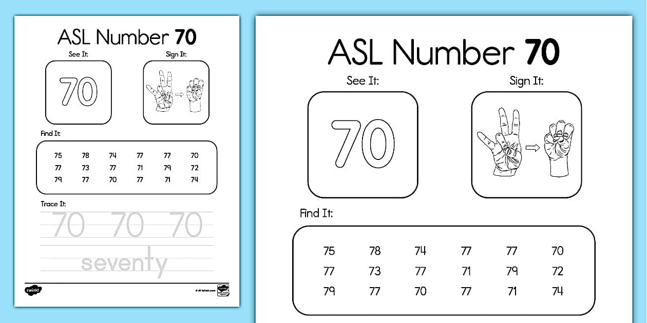 ASL Number 70 Worksheet (teacher made) - Twinkl