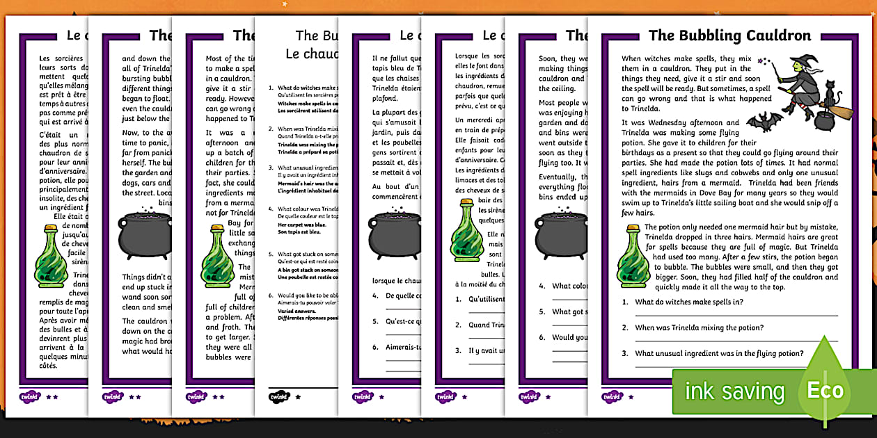 The Bubbling Cauldron Differentiated Reading Comprehension Activity