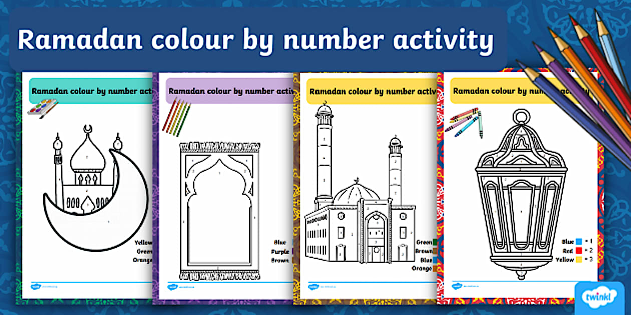 Ramadan colour by number worksheets (teacher made) - Twinkl