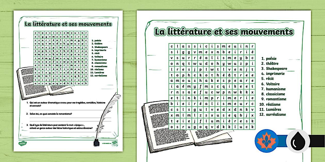 Literature and its Movements - Word Search French - Twinkl