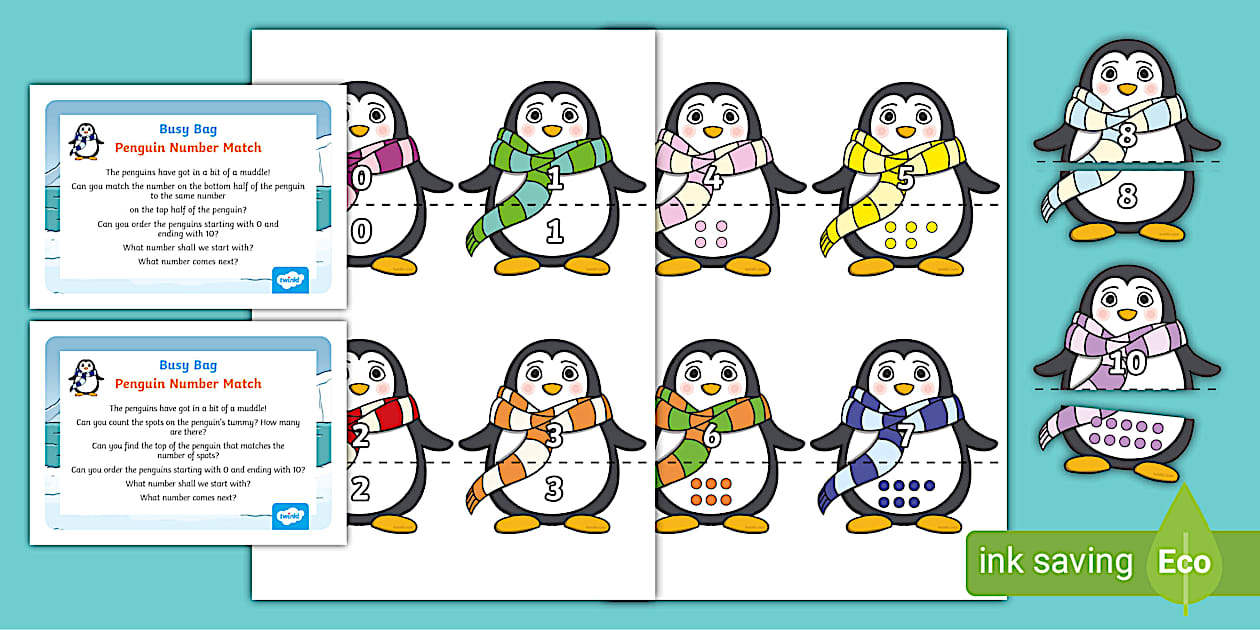Penguin Matching Busy Bag Prompt Card and Resource Pack
