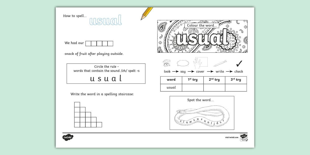 How to Spell Usual Activity Sheet (Teacher-Made) - Twinkl