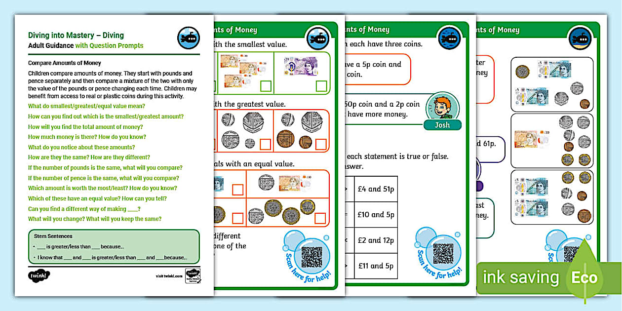 👉 Year 2 Diving into Mastery: Step 6 Compare Amounts of Money