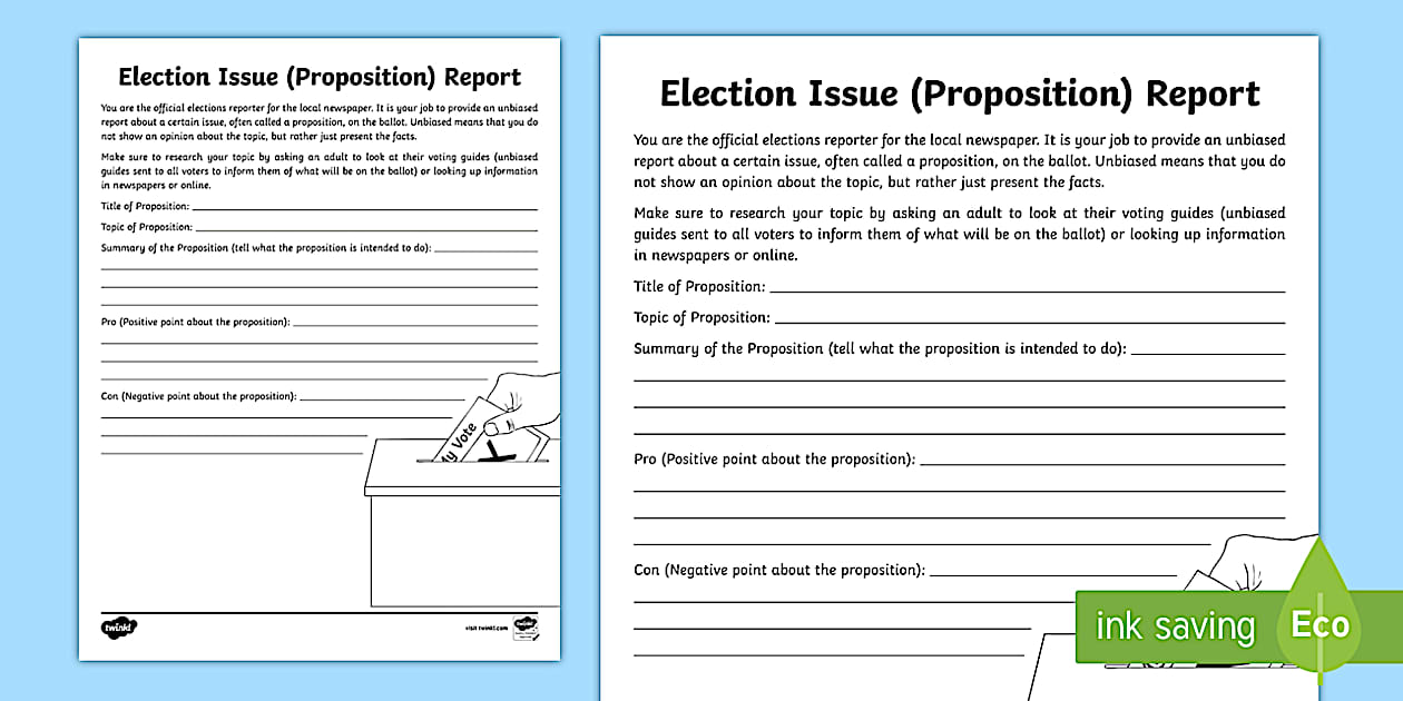 Election Issue (Proposition) Research and Report Activity Worksheet for