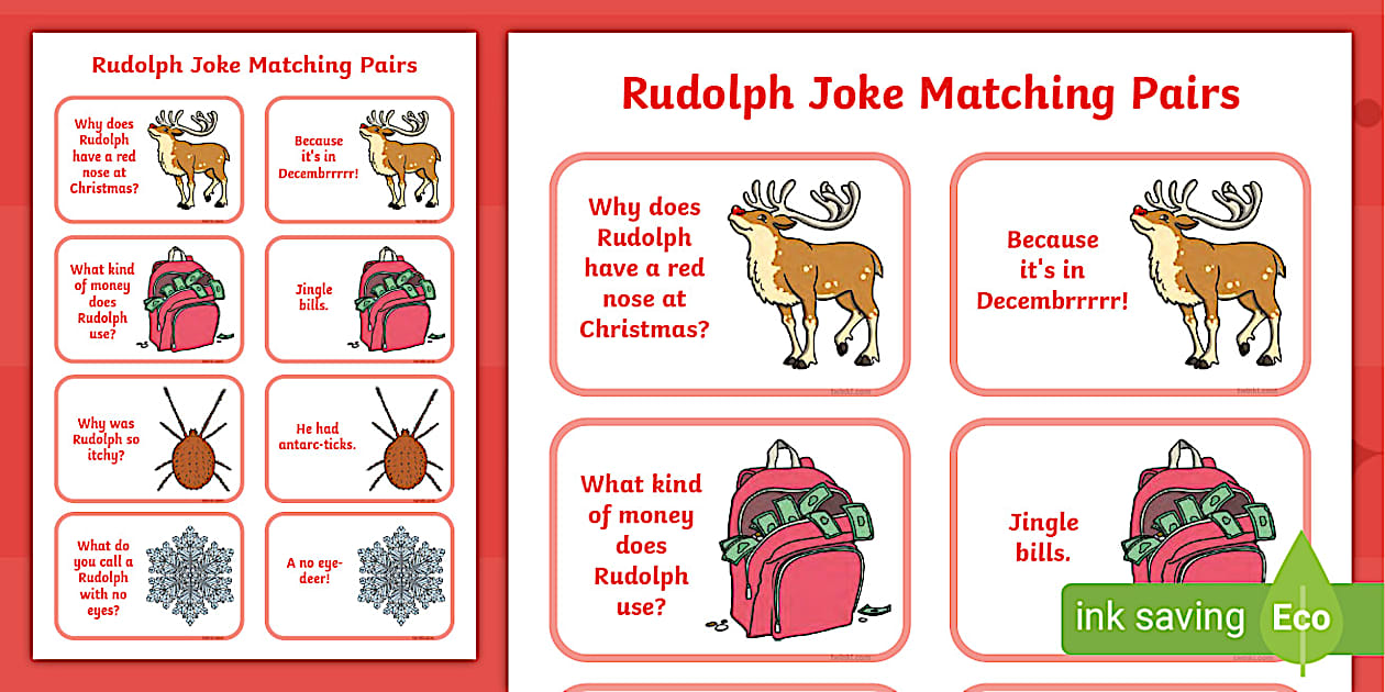 Rudolph Joke Matching Pairs (teacher made) - Twinkl