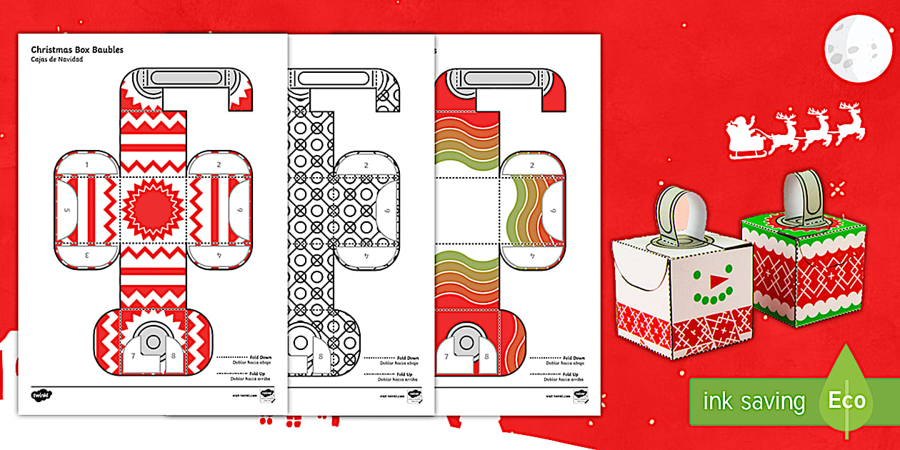 Simple 3D Block Baubles Christmas Decoration Paper Craft English/Spanish