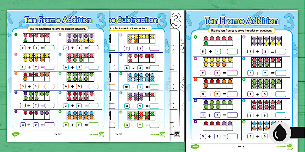 Addition and Subtraction with Ten Frames Activity - Twinkl
