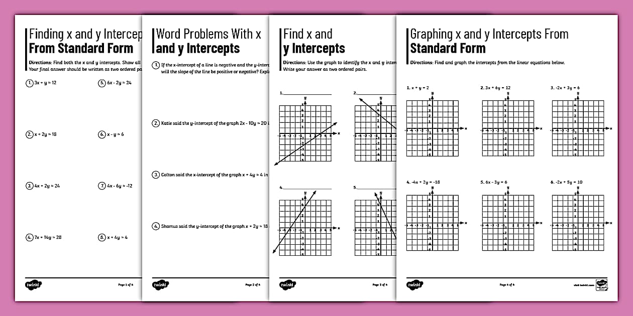 Finding X and Y Intercepts From Standard Form Worksheet