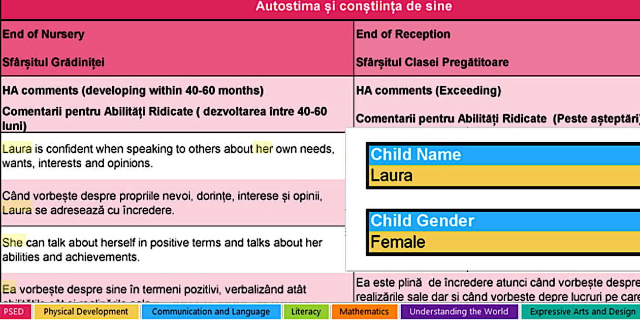 Report Writing Bank of Differentiated Statements EYFS Areas of Learning and