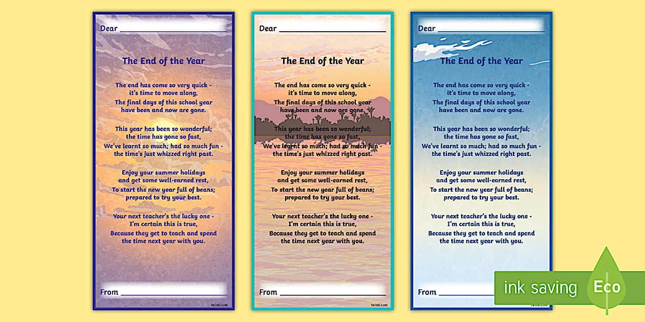 Editable Moving Classes End of Year Poem Bookmarks - Twinkl