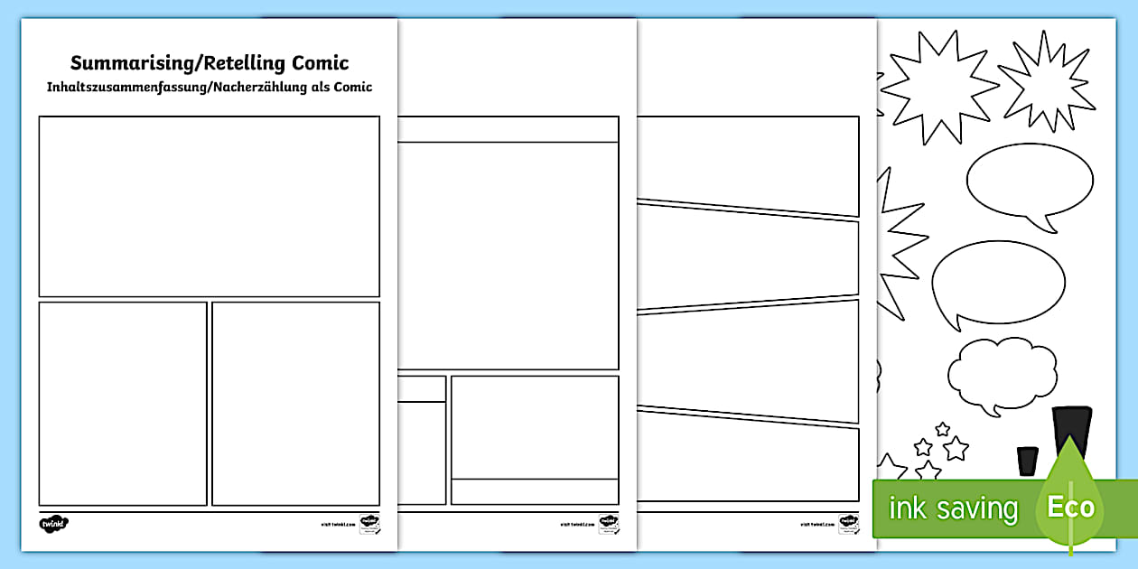 Summarising and Retelling Comic Storyboard Template English/German