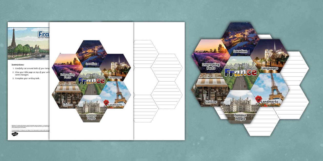 France Hexagon Writing Template (professor feito) - Twinkl