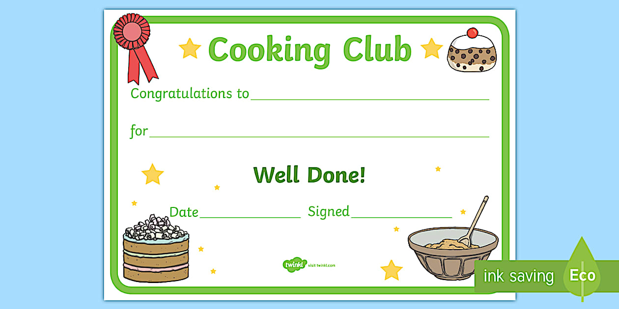 Editable Cooking Club Certificate (teacher made) - Twinkl