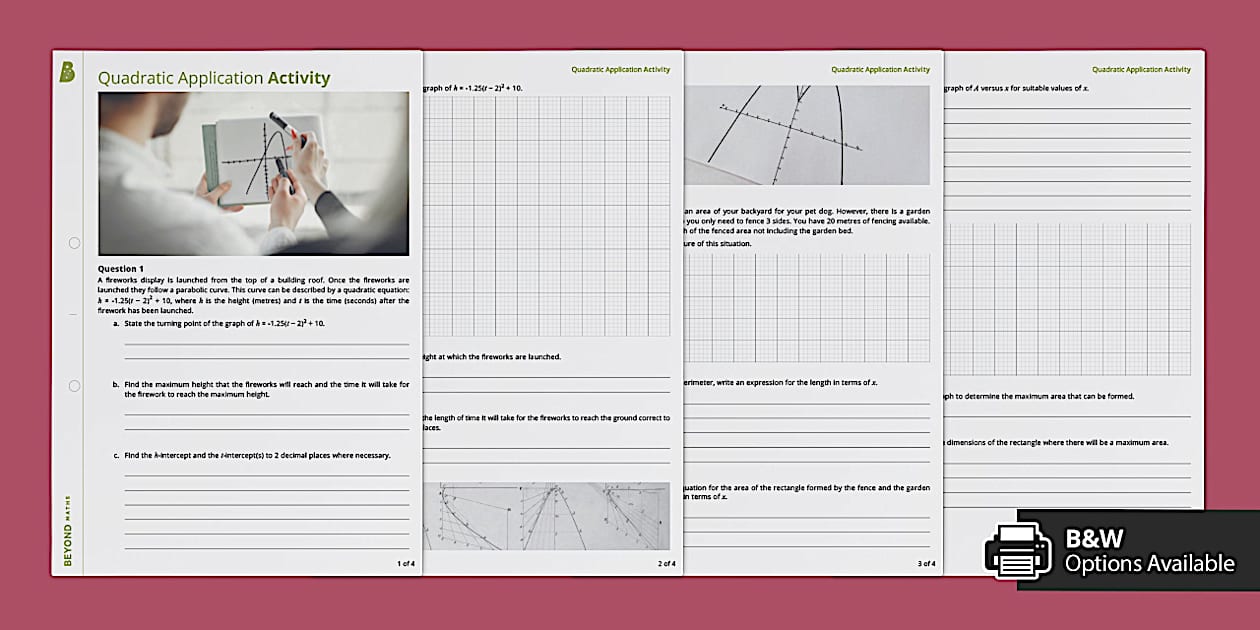 Quadratic Application Activity (teacher made) - Twinkl