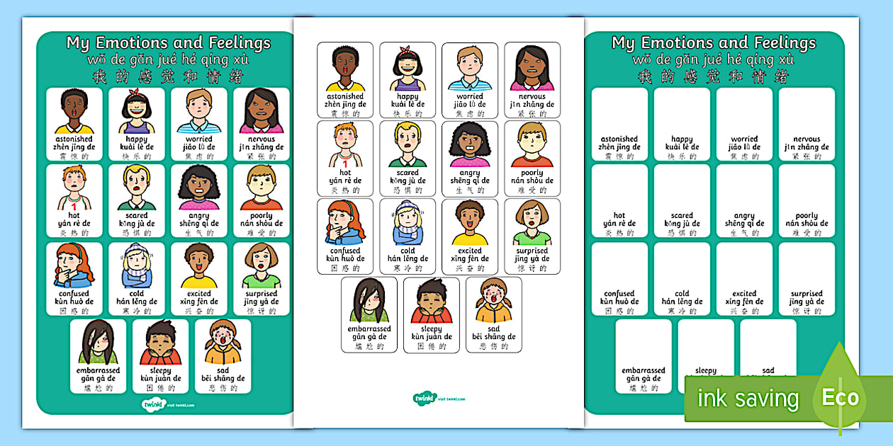 My Emotions and Feeling Vocabulary Matching Word Mat English/Mandarin