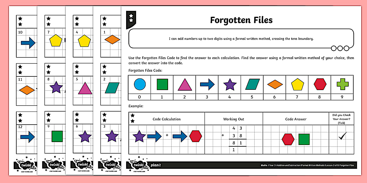 Adding Two-Digit Numbers, Bridging Through Ten Code Breaking Worksheet