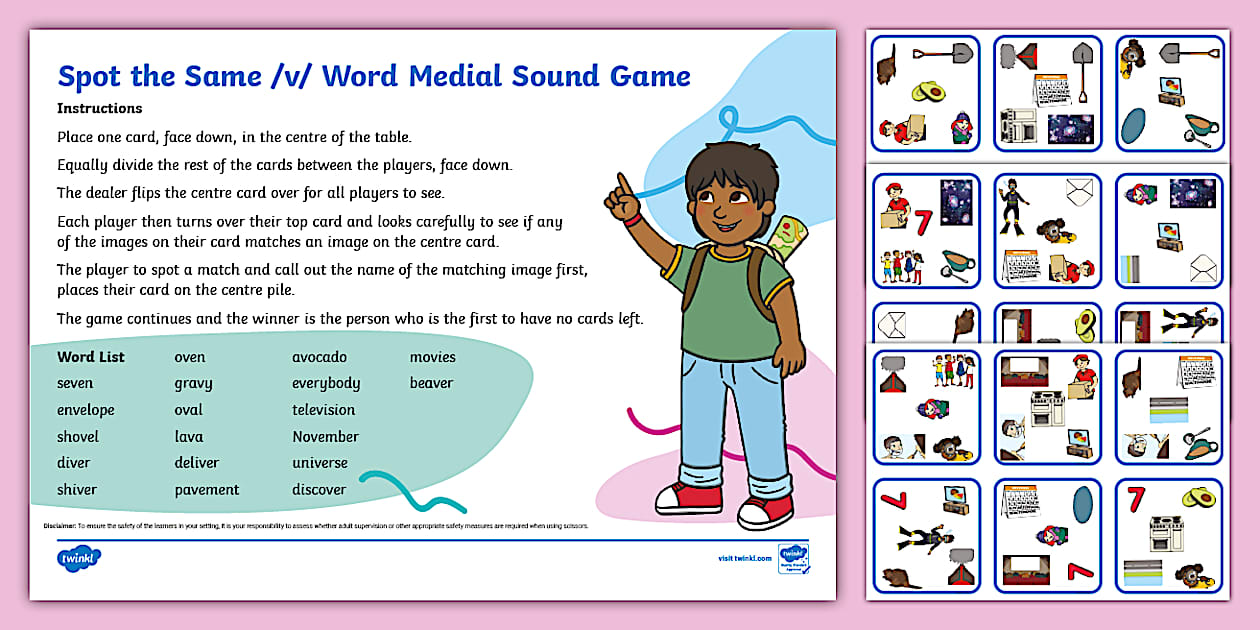 Spot the Same /v/ Word Medial Sound Game (teacher made)