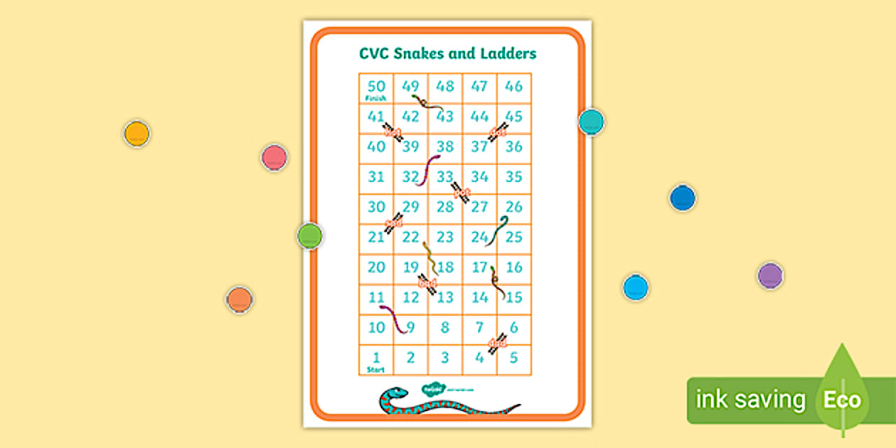 Editable Snakes And Ladders CVC 1-50 (teacher made) - Twinkl