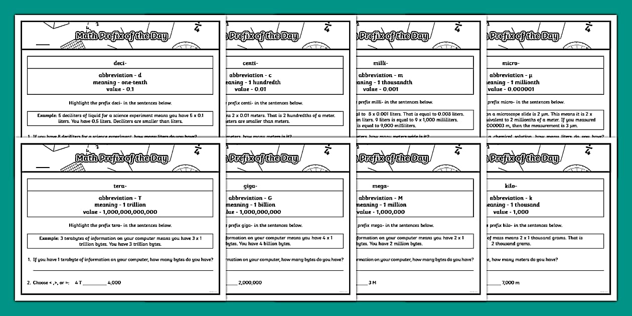 Fourth Grade Math Prefix of the Day Worksheet (Teacher-Made)