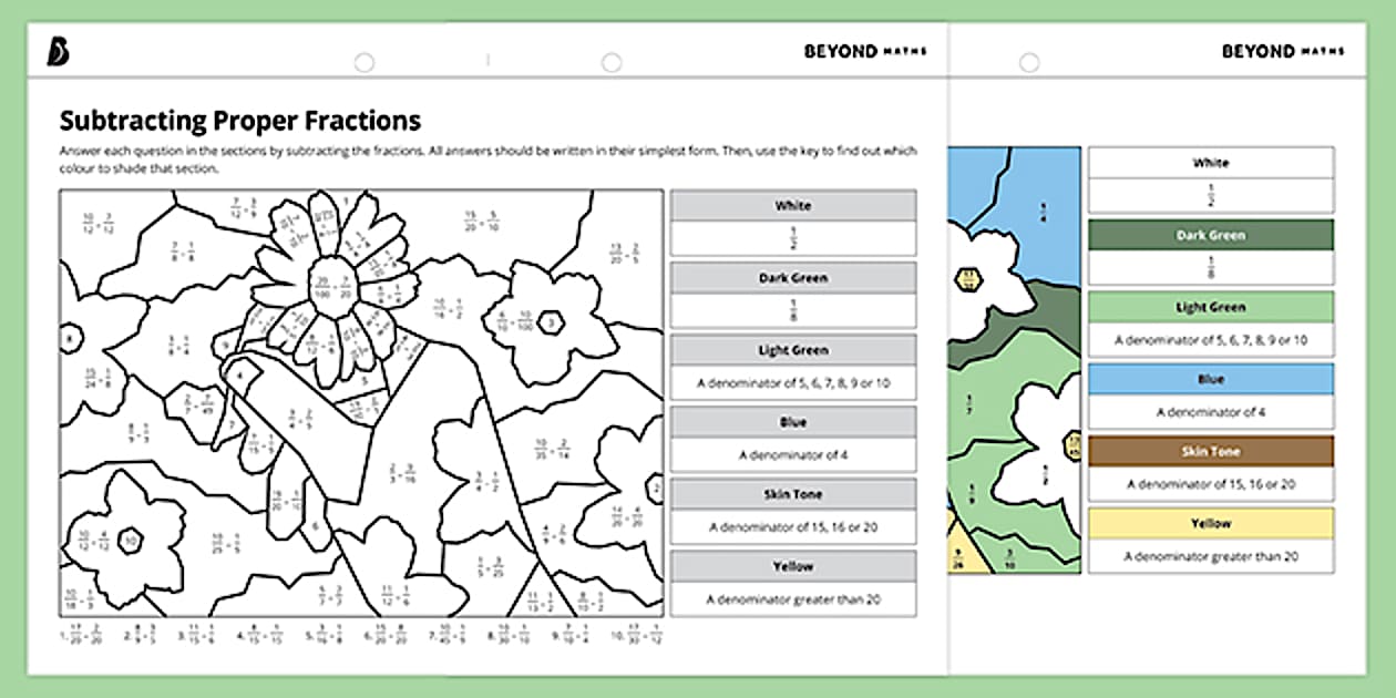 👉 Subtracting Proper Fractions Colour By Number - KS3 Maths