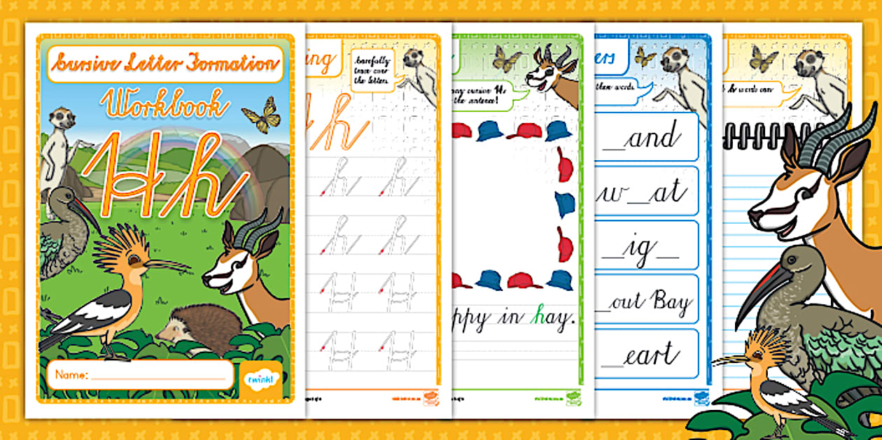 Cursive Letter Formation Workbook - Hh - Twinkl