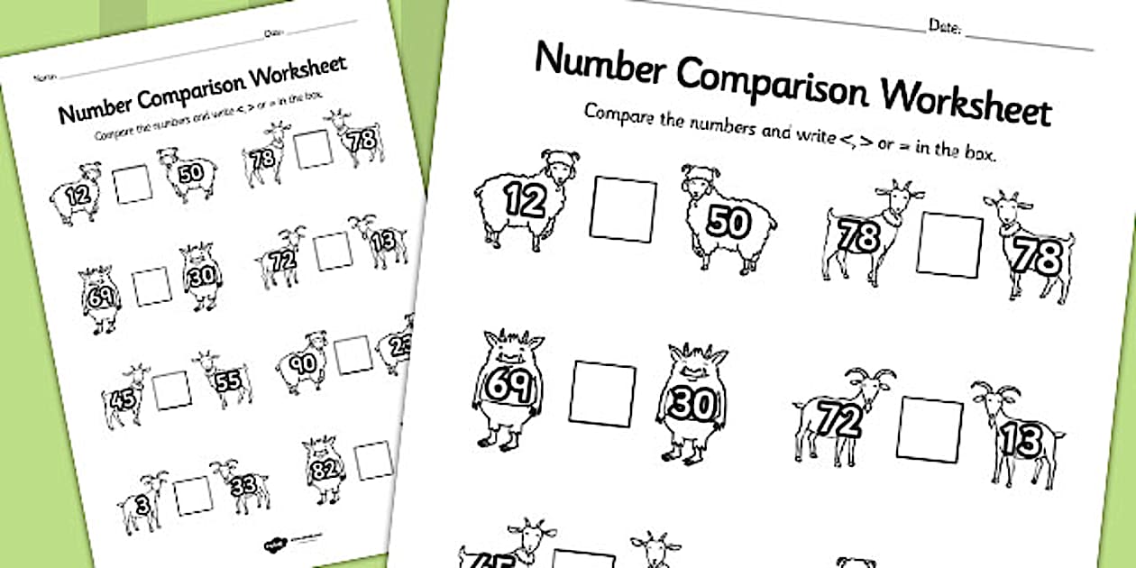 The Three Billy Goats Gruff Number Comparison Worksheets - goats