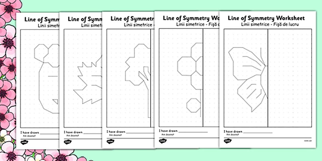 Spring Themed Symmetry Worksheets Romanian Translation