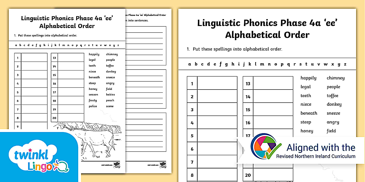 Linguistic Phonics Phase 4a 'ee' Alphabetical Order
