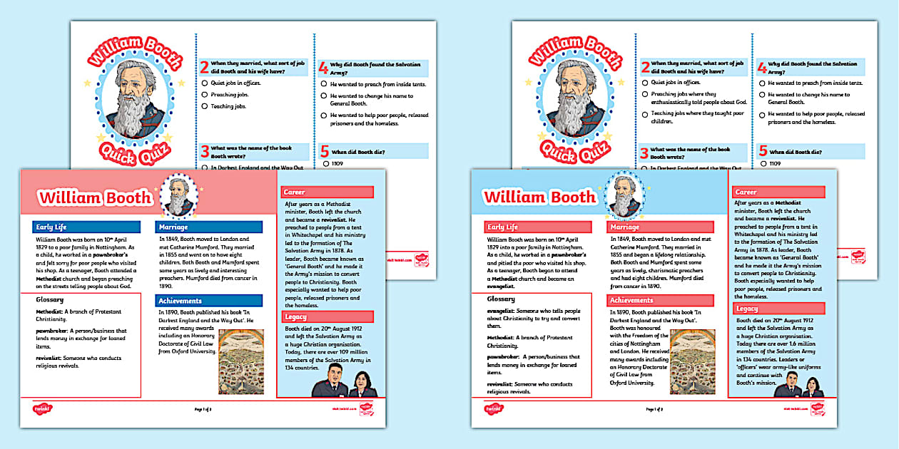 KS2 William Booth Fact File (teacher made) - Twinkl