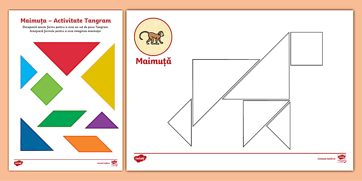 Maimuța – Activitate Tangram (teacher made) - Twinkl