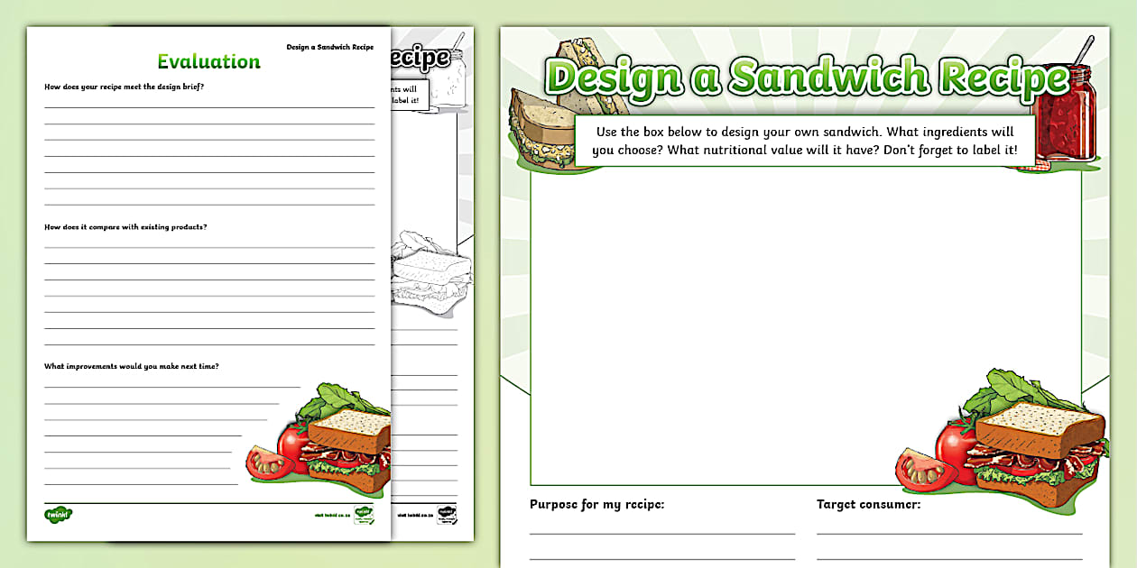 Design a Sandwich Recipe Worksheet (teacher made) - Twinkl
