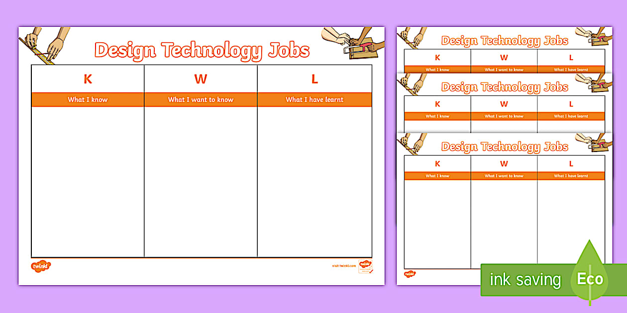 Design Technology Jobs KWL Grid - Twinkl