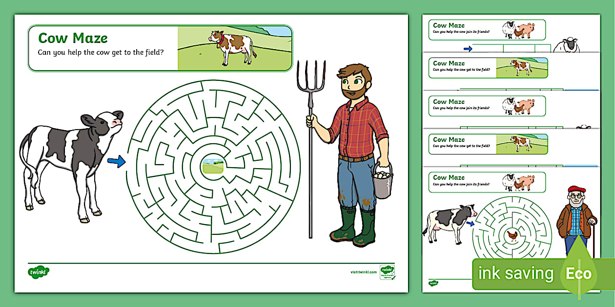 Cow Maze Activity Worksheets (Teacher-Made) - Twinkl