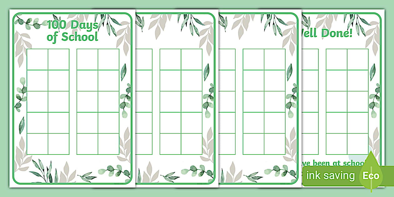 Botanical-Themed 100 Days of School Ten-Frame Record