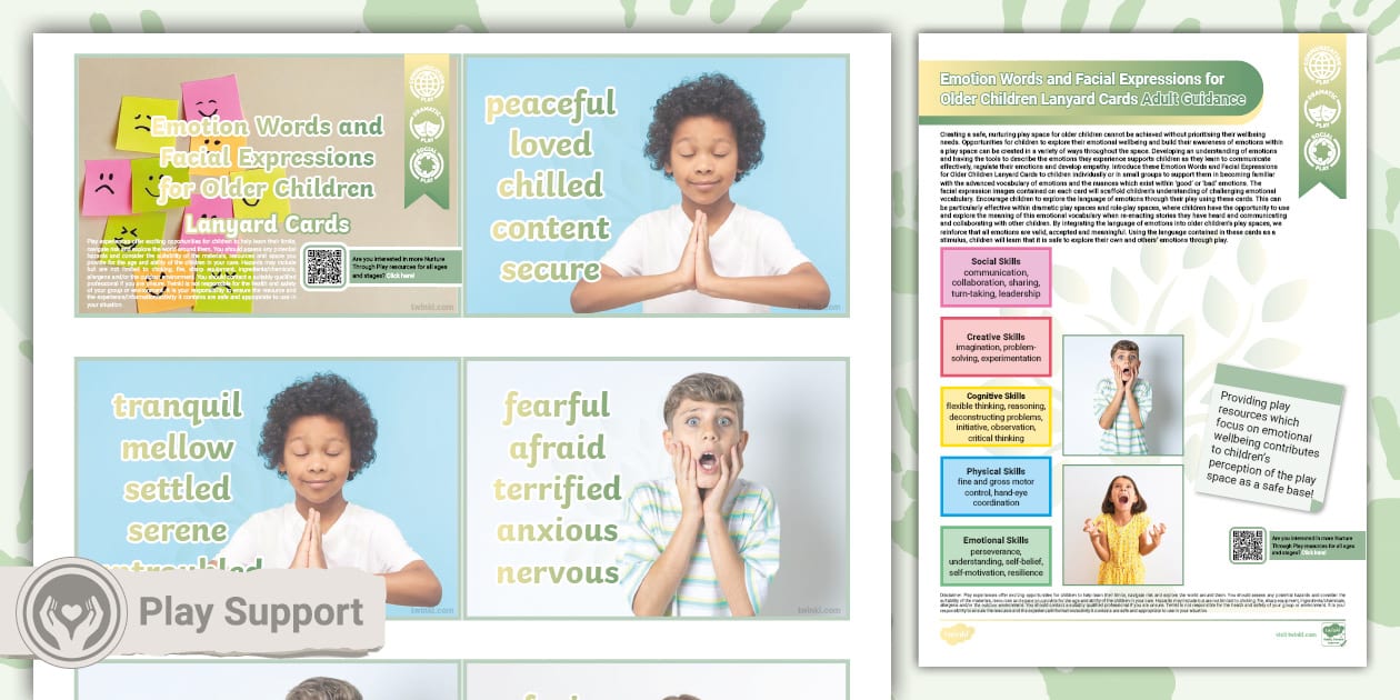 Emotion Words Facial Expression Older Children Lanyard Cards