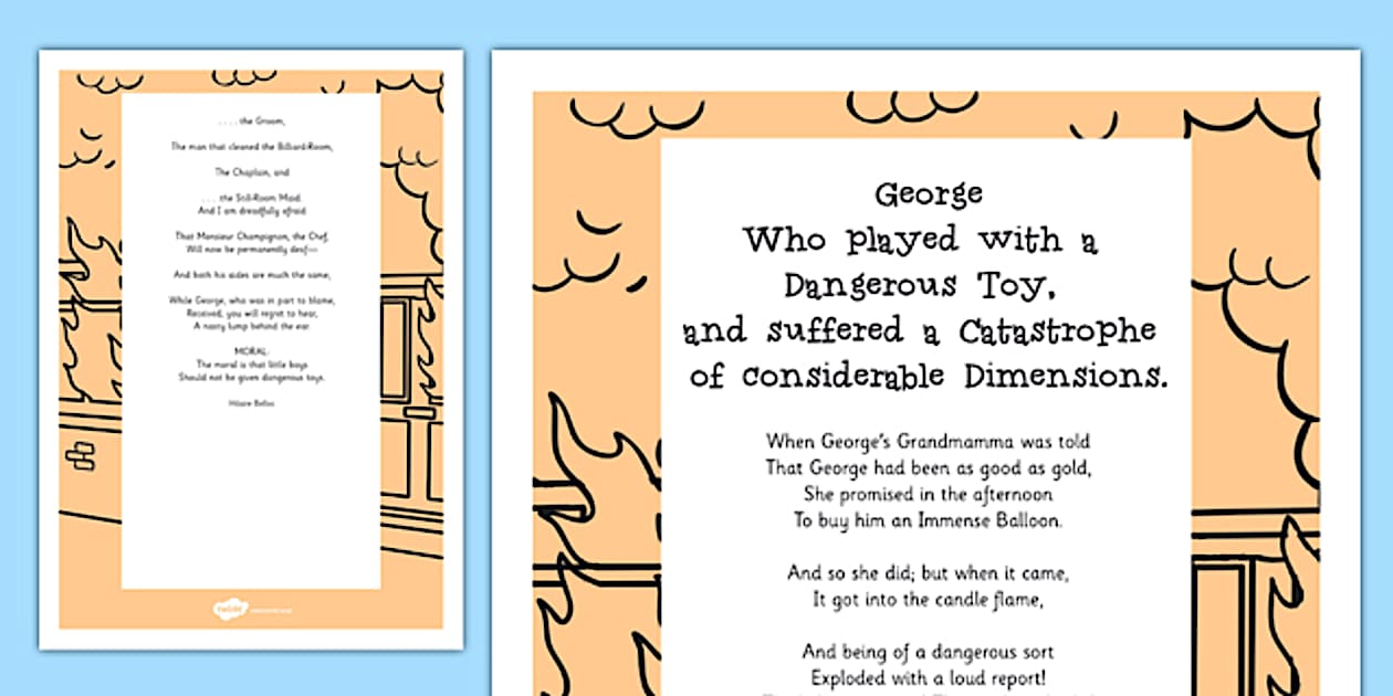 George Who Played with a Dangerous Toy Poem Print-Out